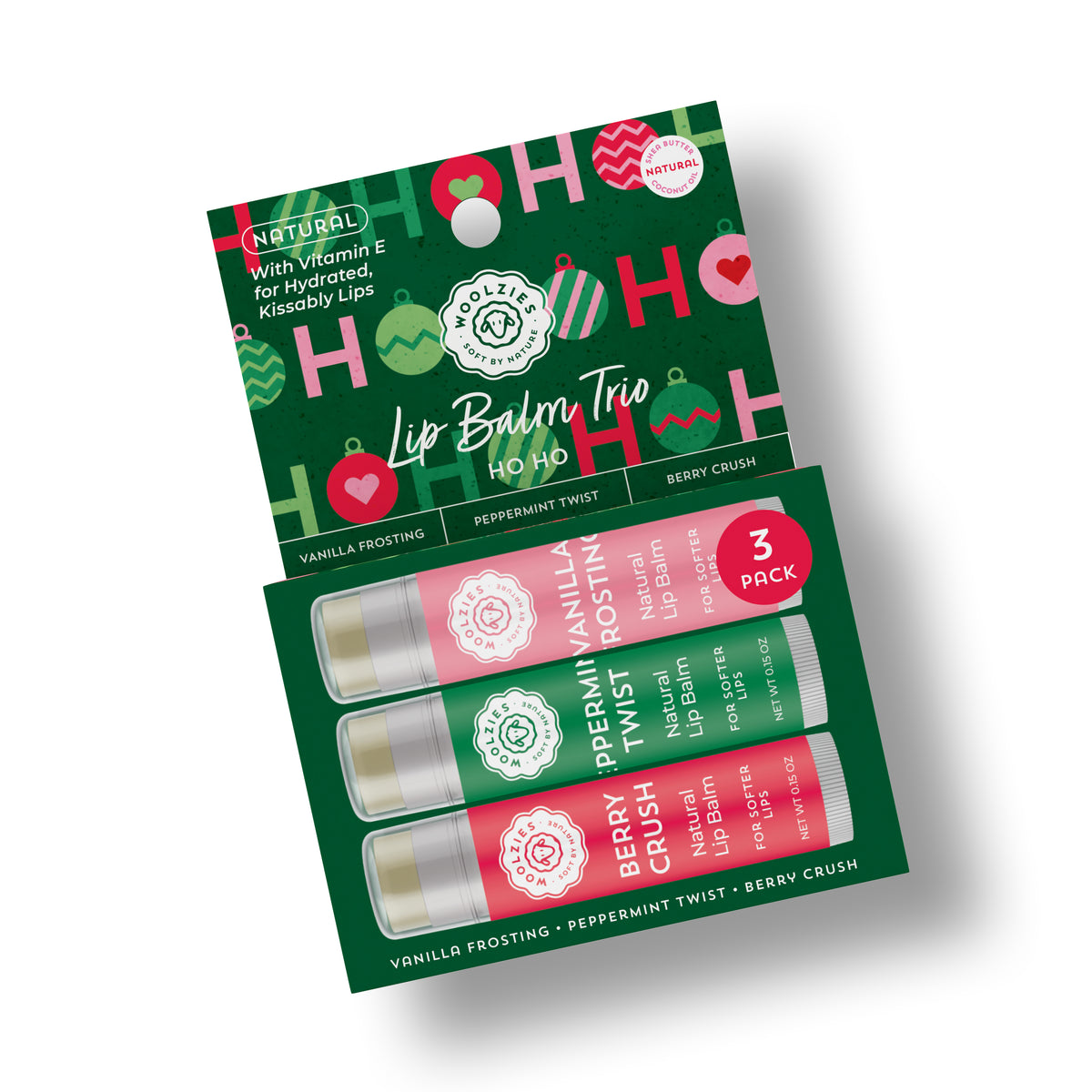 Natural Shea Butter Lip Balm Trio – HO HO Holiday – Woolzies.com