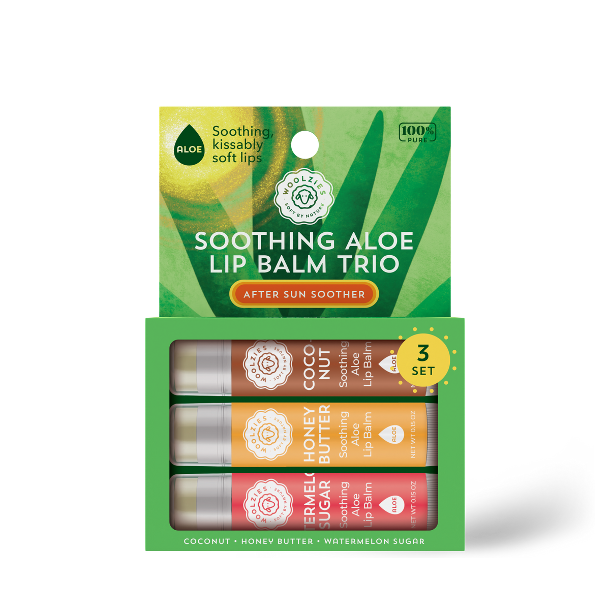 Soothing Aloe Lip Balm Trio - After Sun Soother – Woolzies.com
